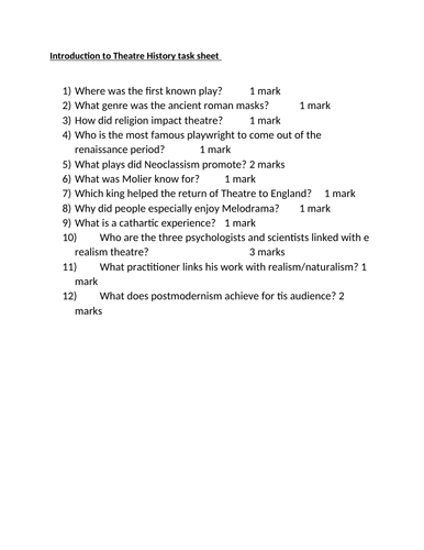 Theatre through History SOW (CLASSROOM) | Teaching Resources