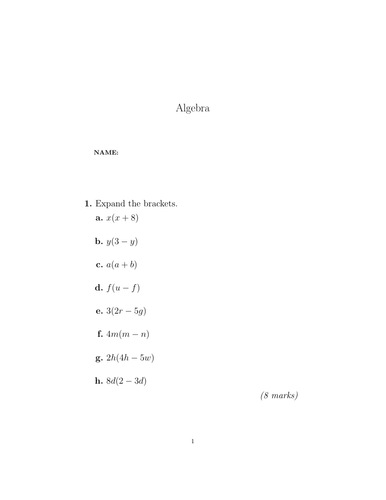 Algebra test no 2 (with solutions) | Teaching Resources
