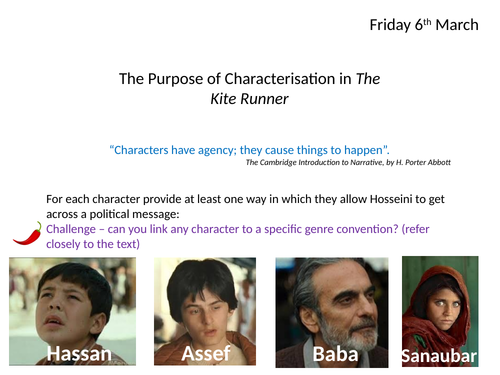 The Kite Runner - Characters PSPW AQA A-level Lit B | Teaching Resources