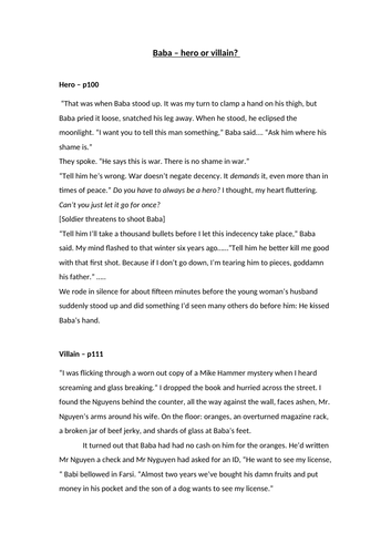 The Kite Runner - Characters PSPW AQA A-level Lit B | Teaching Resources