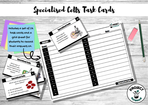 Specialised Cells Task Cards | Teaching Resources