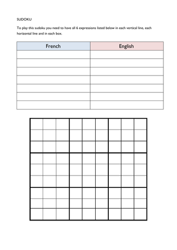 Template Sudoku French | Teaching Resources