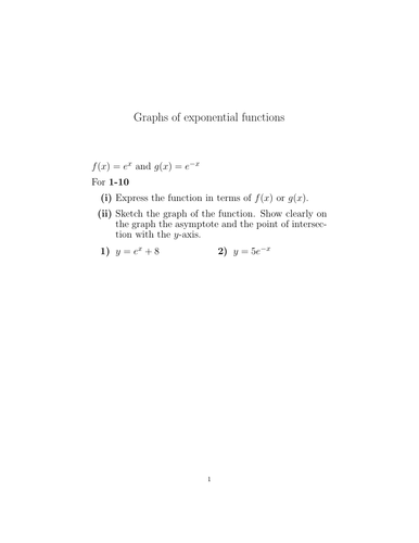 Graphs of exponential functions worksheet (with solutions) | Teaching ...
