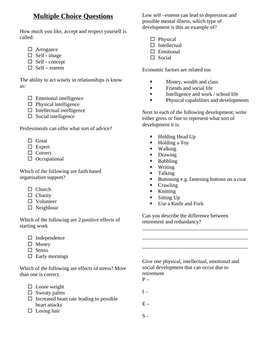 Health and Social Care Life Stages & Relationships HSO2 Full Unit ...