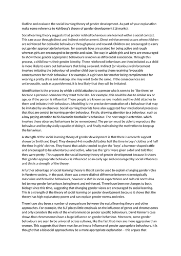 Psychology Gender 16 Mark Example Answers Bundle | Teaching Resources