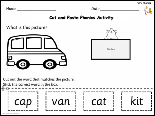 CVC Words Cut Paste Match Worksheets Phonics | Teaching Resources