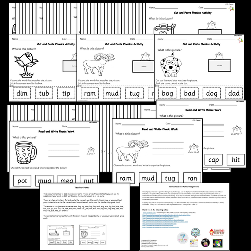 CVC Words Cut Paste Match Worksheets Phonics | Teaching Resources