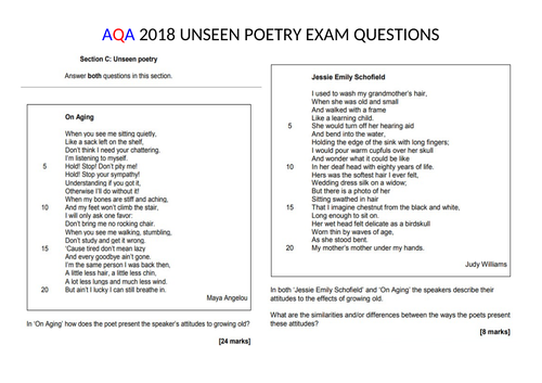 Unseen Poetry from 2018 AQA exam | Teaching Resources