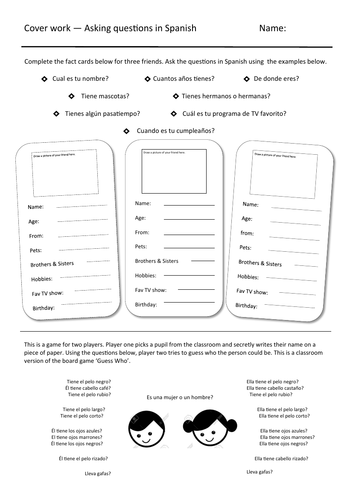 Spanish cover work / cover lesson - Asking questions | Teaching Resources