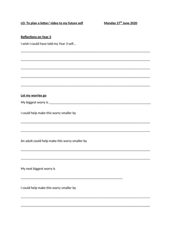 To write a letter or make a video to my future self | Teaching Resources