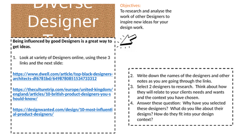 Product Design - Diverse Designer Research task | Teaching Resources