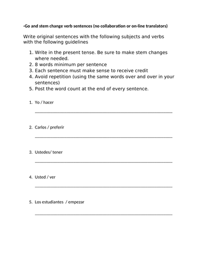 Go and stem change verb sentences | Teaching Resources