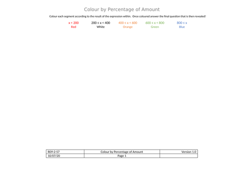 Colour by Percent of Amount (Calculator) | Teaching Resources
