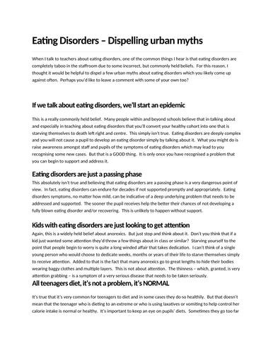 Healthy eating and eating disorders - 6 sessions | Teaching Resources