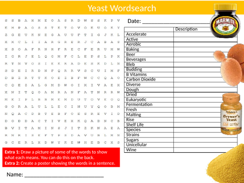 2 x Yeast Wordsearch Puzzle Sheet Keywords Settler Starter Cover Lesson ...