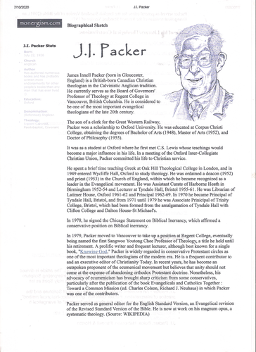 J. I. Packer (b 1926) | Teaching Resources