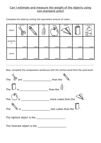 KS1 Maths Comparing Weight of Objects Measurement Non-Standard Units ...