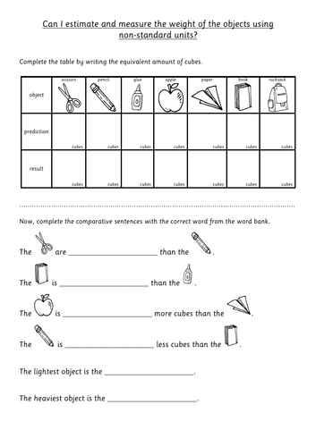 KS1 Maths Comparing Weight of Objects Measurement Non-Standard Units ...