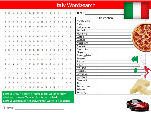 2 x Italy Wordsearch Country Geography Literacy Starter Activity ...