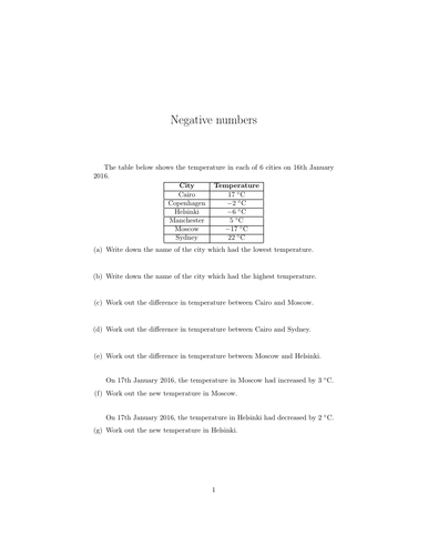 Introduction to negative numbers worksheet (with solutions) | Teaching ...
