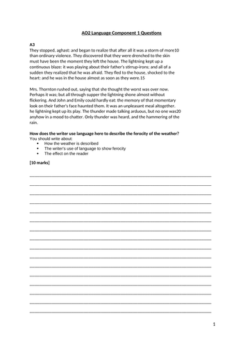 Eduqas Component 1 Section A 10 Mark Questions | Teaching Resources Eduqas Component 1 Section A 10 Mark Questions | Teaching Resources