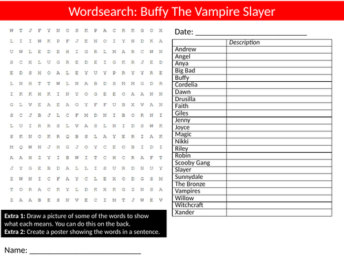 Buffy The Vampire Slayer Wordsearch Starter Settler Activity Homework ...