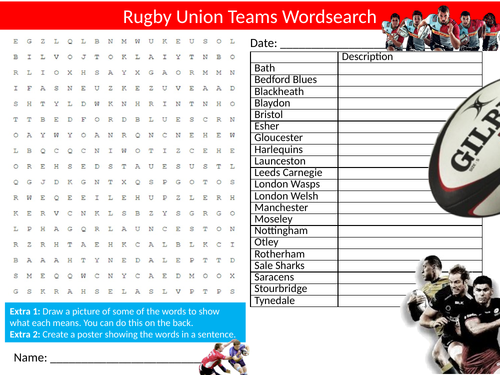 2 x Rugby Union Wordsearch PE Sports Starter Settler Activity Homework ...