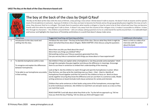 UKS2 Literature-based unit The Boy at the Back of the Class | Teaching ...