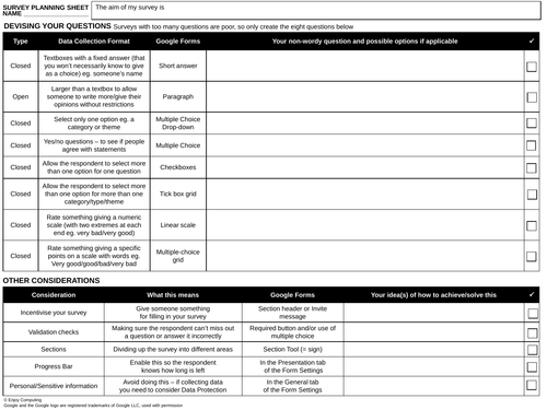 Survey Planning Sheet | Teaching Resources
