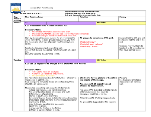 Gandhi Four Weeks Literacy Lesson Matilda Roald Dahl Grammar Year 6 ...