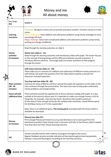Lesson 1 Money and me - All about money (Scottish curriculum ...
