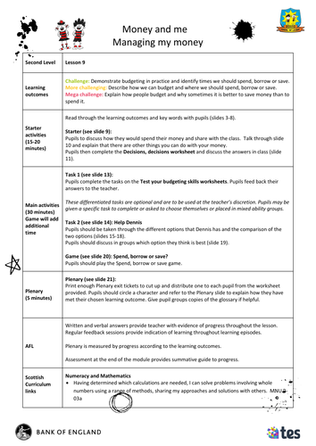Lesson 9 Money and me - Managing my money (Scottish curriculum ...