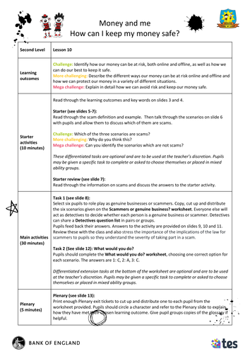 Lesson 10 Money and me - How can I keep my money safe? (Scottish ...
