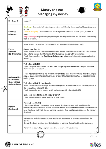 Lesson 9 Money and me - Managing my money (Northern Irish curriculum ...