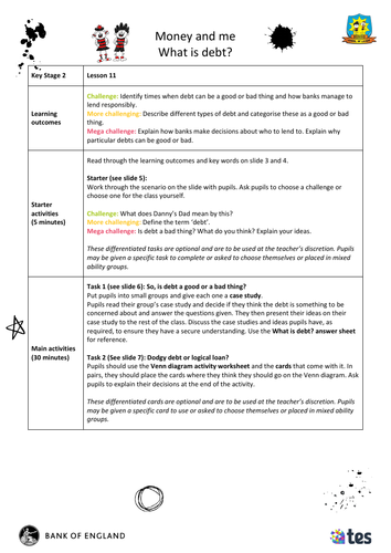Lesson 11 Money and me - What is debt? (Northern Irish curriculum ...