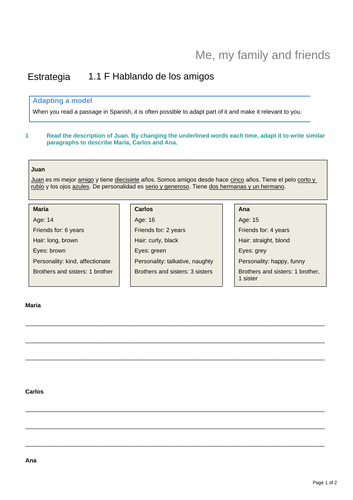 AQA 1.1F Hablando de los amigos (Spanish CGSE Unit 1) family and ...
