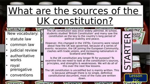 Edexcel A Level UK Politics Lessons 66-69 (Nature & Sources of the UK ...