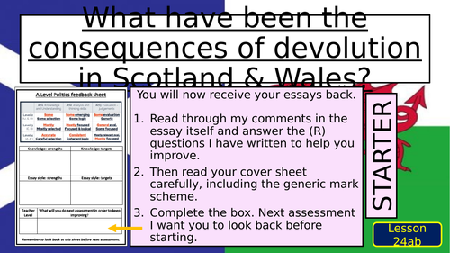 Edexcel A Level UK Politics Lessons 74-78 (Devolution) | Teaching Resources
