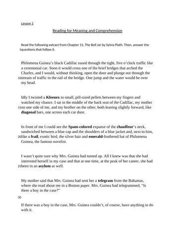 The Bell Jar Sylvia Plath extract | Teaching Resources