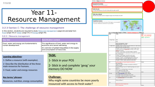 AQA GCSE GEOG resource management unit lesson 1 resource management ...