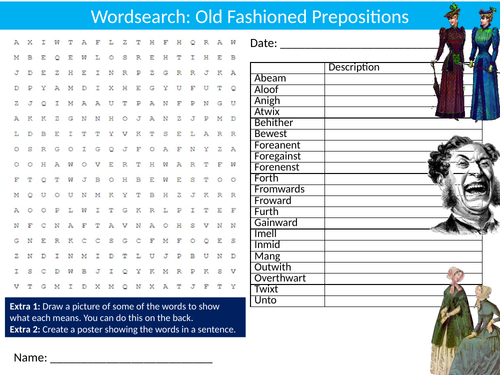 Old Prepositions Wordsearch Starter Settler Activity Homework Cover ...