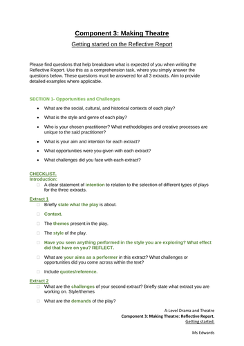 AQA A Level Drama - Getting started on section 1 of the Reflective ...