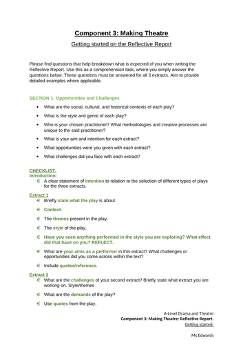 AQA A Level Drama - Getting started on section 1 of the Reflective ...