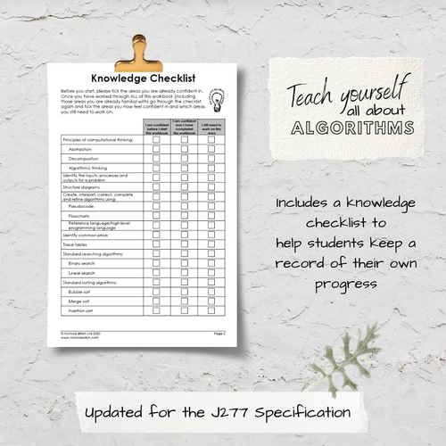 Algorithms Ocr Gcse Computer Science Workbook J277 Teaching Resources