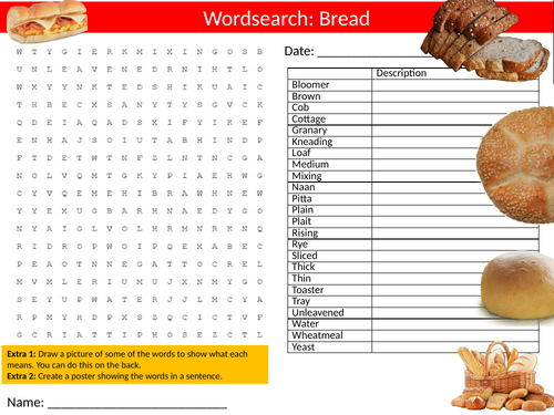 Bread #5 Wordsearch Sheet Starter Activity Keywords Cover Food ...