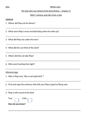 The Owl who was Afraid of the Dark Guided Reading | Teaching Resources