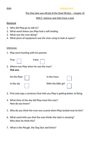 The Owl who was Afraid of the Dark Guided Reading | Teaching Resources