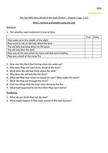 The Owl who was Afraid of the Dark Guided Reading | Teaching Resources