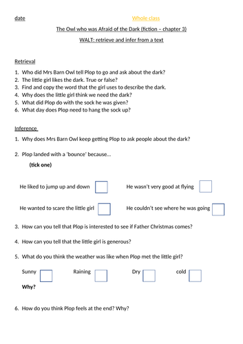 The Owl who was Afraid of the Dark Guided Reading | Teaching Resources