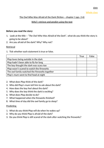 The Owl who was Afraid of the Dark Guided Reading | Teaching Resources